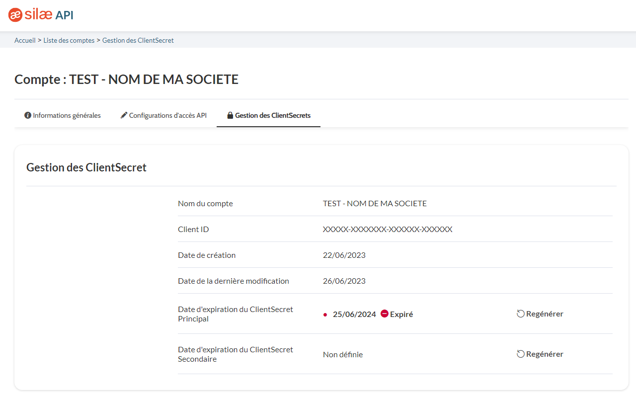 Silae - API - Renouvellement des clés d'accès - Support Nicoka
